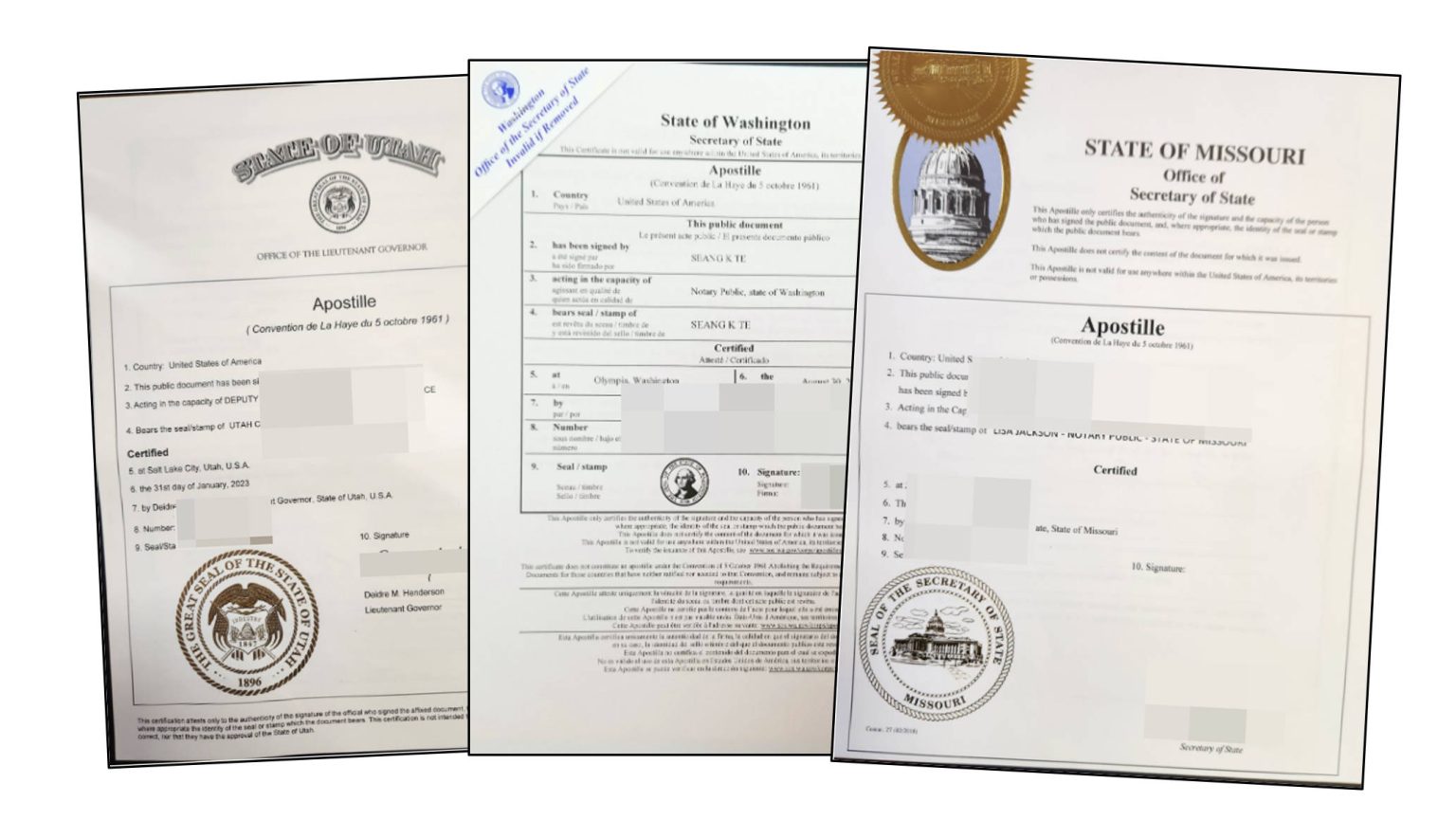 El certificado de origen de Estados Unidos, certificado por la Apostilla de La Haya y la ...